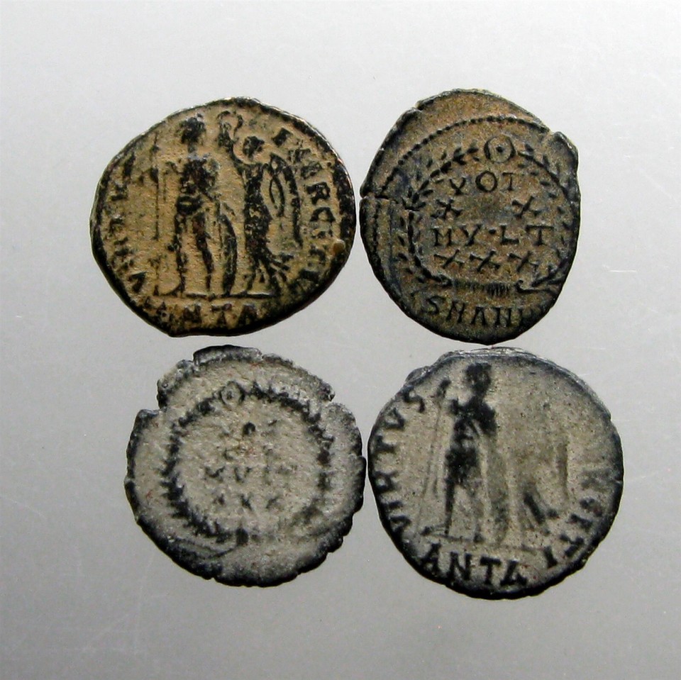 LOT OF 4 ROMAN BRONZE COINS_________________Constantinian Era - 4th ...