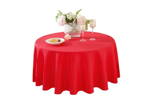 Round Tablecloth 108 Inch Red Tablecloth Polyester Fabric Washable ...