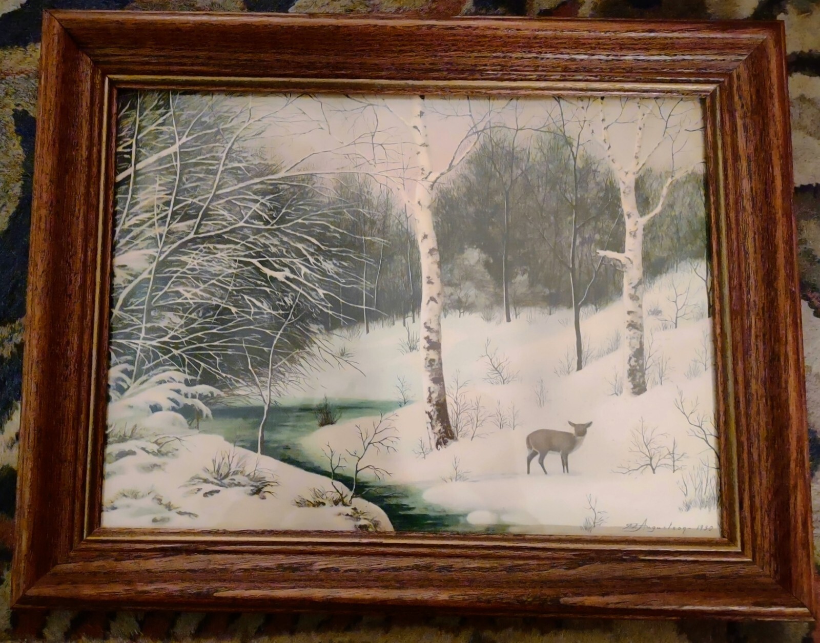 Vtg AA Augustson 1930 Art Litho Wood Framed "The Lone Fawn" | eBay
