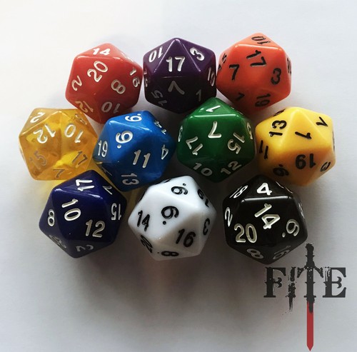 D20 poly dice 20-sided 20mm D&D Infinity RPG die colours acrylic UK red ...