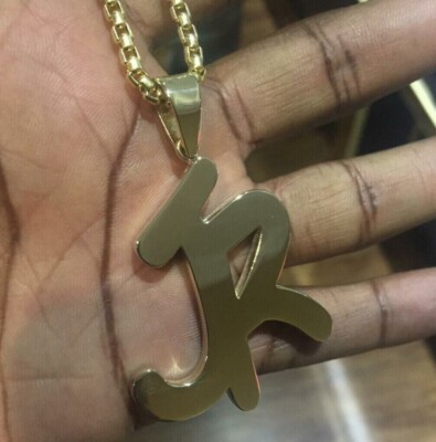 Mens Customized JR Name Pendant 14k Yellow Gold Plated 925 Sterling ...