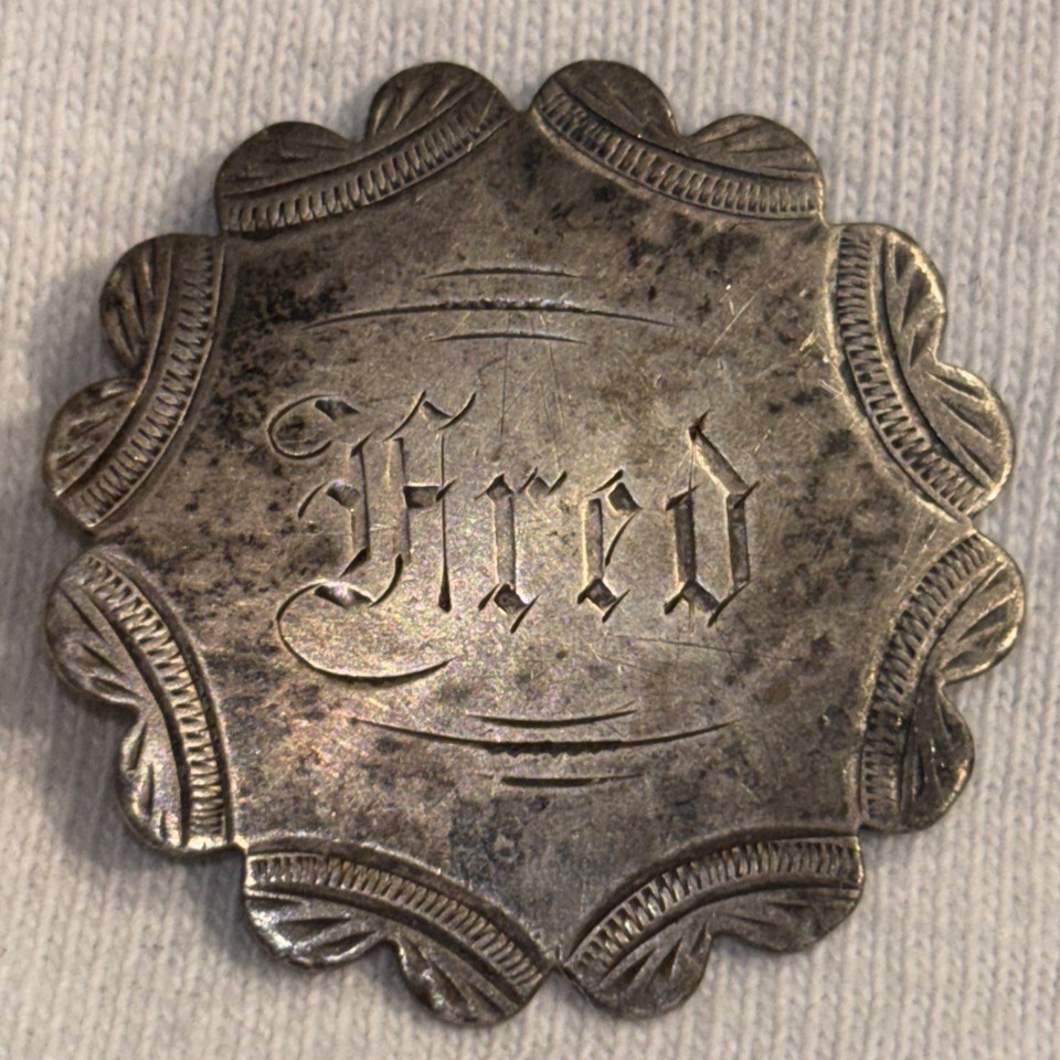 Victorian Antique Silver Owl Love Token Coin FRED Badge Gift Pin Brooch ...