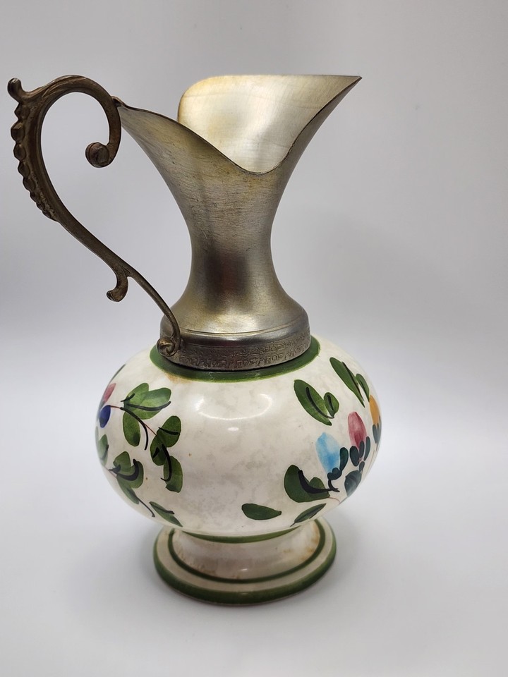 MALFY Hand Painted Ceramic & Metal Floral Round Pitcher with Handles | eBay