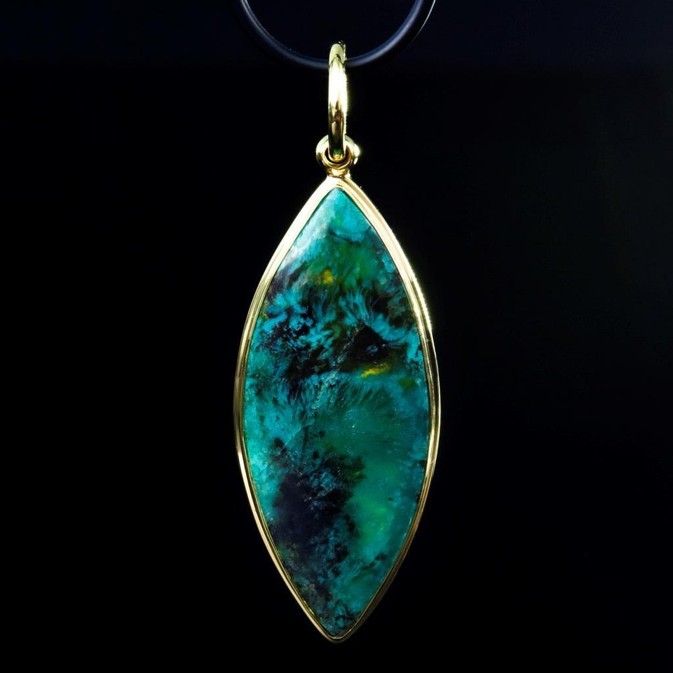 Pendant Gold Vermeil Sterling Gem Silica Chrysocolla Bacan Gem Cabochon ...