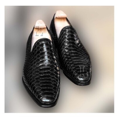 Handmade Men's Black Python Style Genuine Leather Loafer Fashion Shoes ...