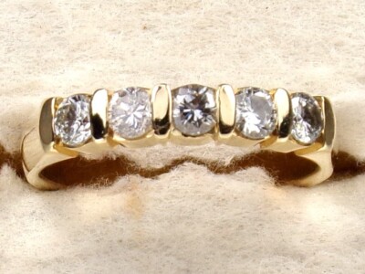 14k Yellow Gold .585 Diamond-.50 tcw Band Fine Five Stone Ring-Size 6 ...