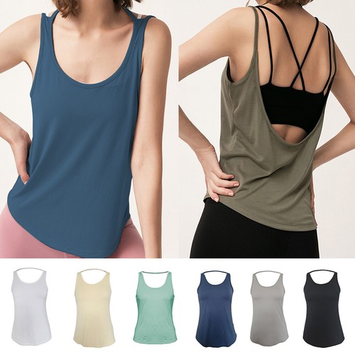 Women Vest Backless Yoga Tees Tank Top Gym Top Loose Fashion Breathale ...