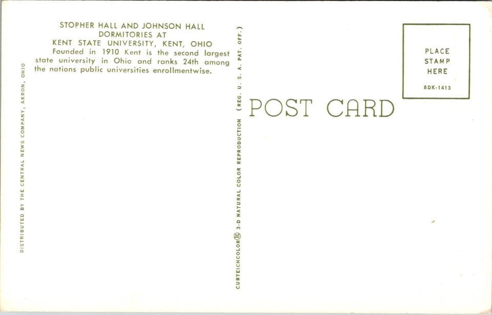 Postcard: Kent, OH Stopher Hall & Johnson Hall Dormitories KSU State ...
