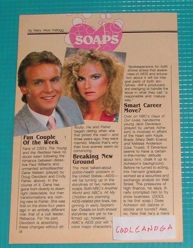 1987 TV SOAPS ARTICLE~THE YOUNG and the RESTLESS CINDY FISHER & DOUG ...