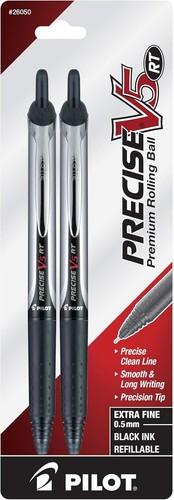 Precise V5 RT Refillable Rolling Ball Pens, Extra Fine 0.5Mm Black 2 ...