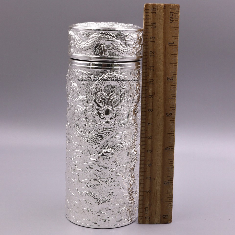 Pure Solid S999 Fine Silver Drinking Cup Dragon Healthy Water Bottle ...