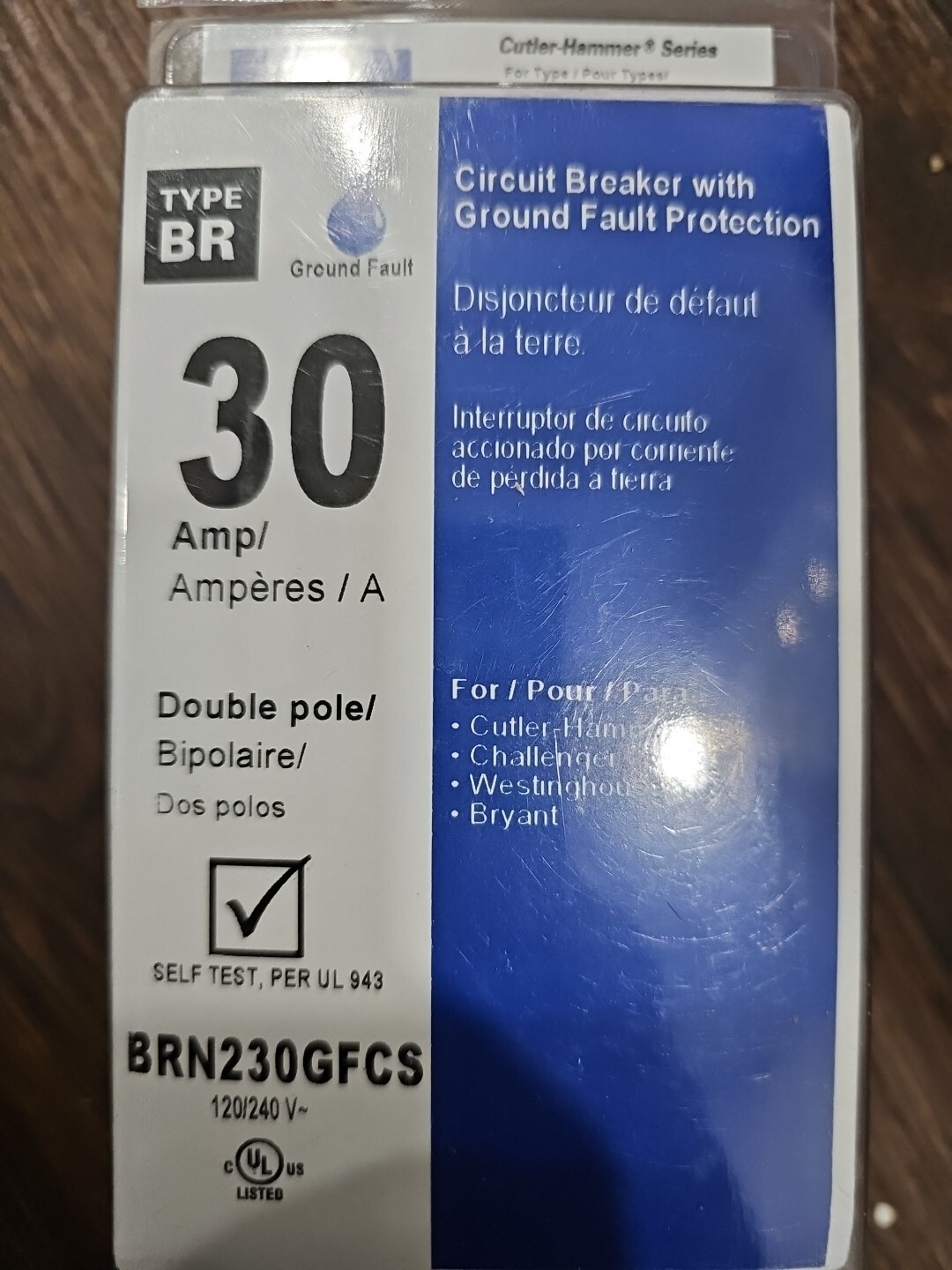 EATON BRN230GFCS 2 Pole 30A 120/240V Circuit Breaker GFCI Ground Fault ...