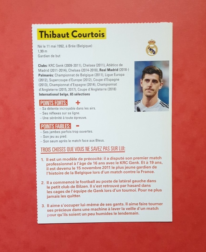 THIBAUT COURTOIS REAL MADRID 2018 ROOKIE CARD SO FOOT RARE FOOTBALL ...
