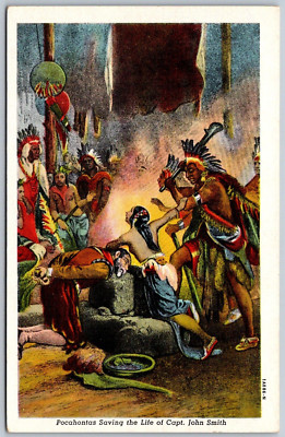 Postcard VA Jamestown Virginia Pocahontas Saving Capt John Smith ...