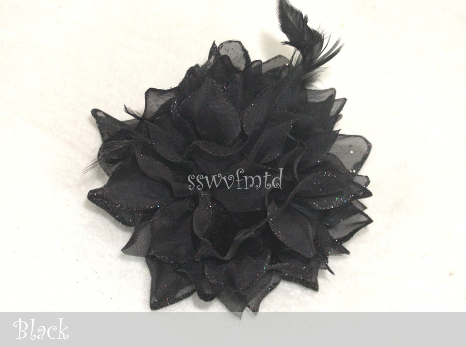 Lady Feather Flash Powder Glitter Flower Brooch Pin Bridal Party Hair ...