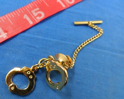 Police Tie Tac or Lapel Pin, Handcuffs Goldtone Quality Sheriff Law ...