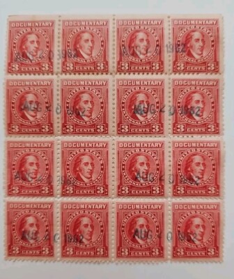 US Internal Revenue Documentary Stamps, Block Of 16-0.03 cents, Used ...