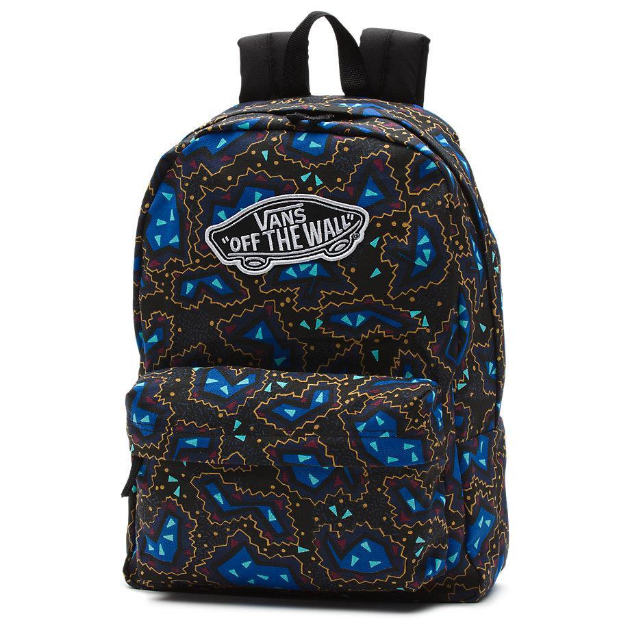 Vans Girls Realm Classic Patch Black Nautical Blue Backpack Bookbag New ...