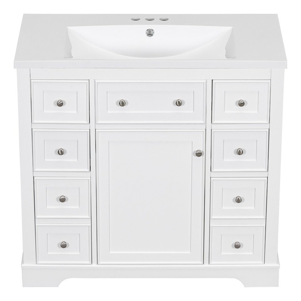 36" Bathroom Vanity w/ Sink, Freestanding Storage Vanity Door Cabinet ...