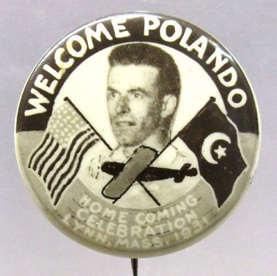 aviation 1931 WELCOME POLANDO Lynn Mass. 1.25" celluloid pinback w/back ...