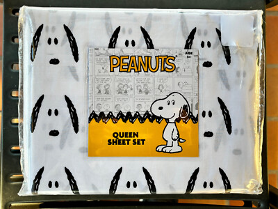 Peanuts SNOOPY Queen Size ALL COTTON Sheet Set - 4-pc SNOOPY FACE Set ...