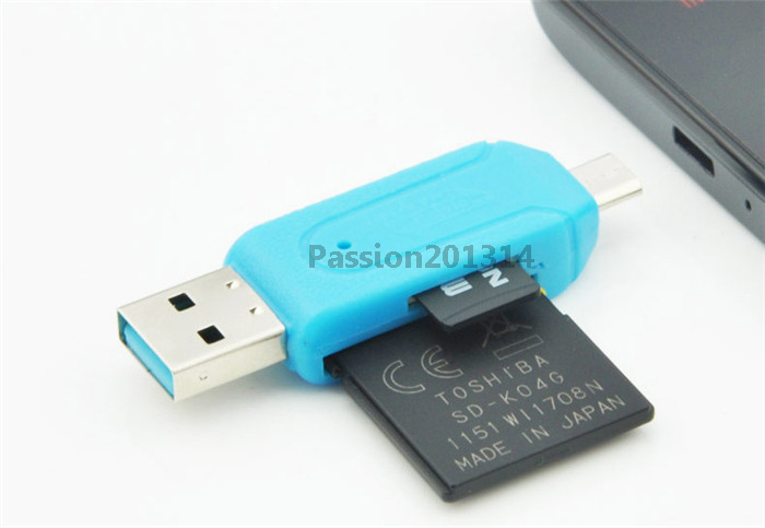 2-in-1 OTG SD Micro USB 2.0 T-Flash Memory Card Reader Adapter For PC ...