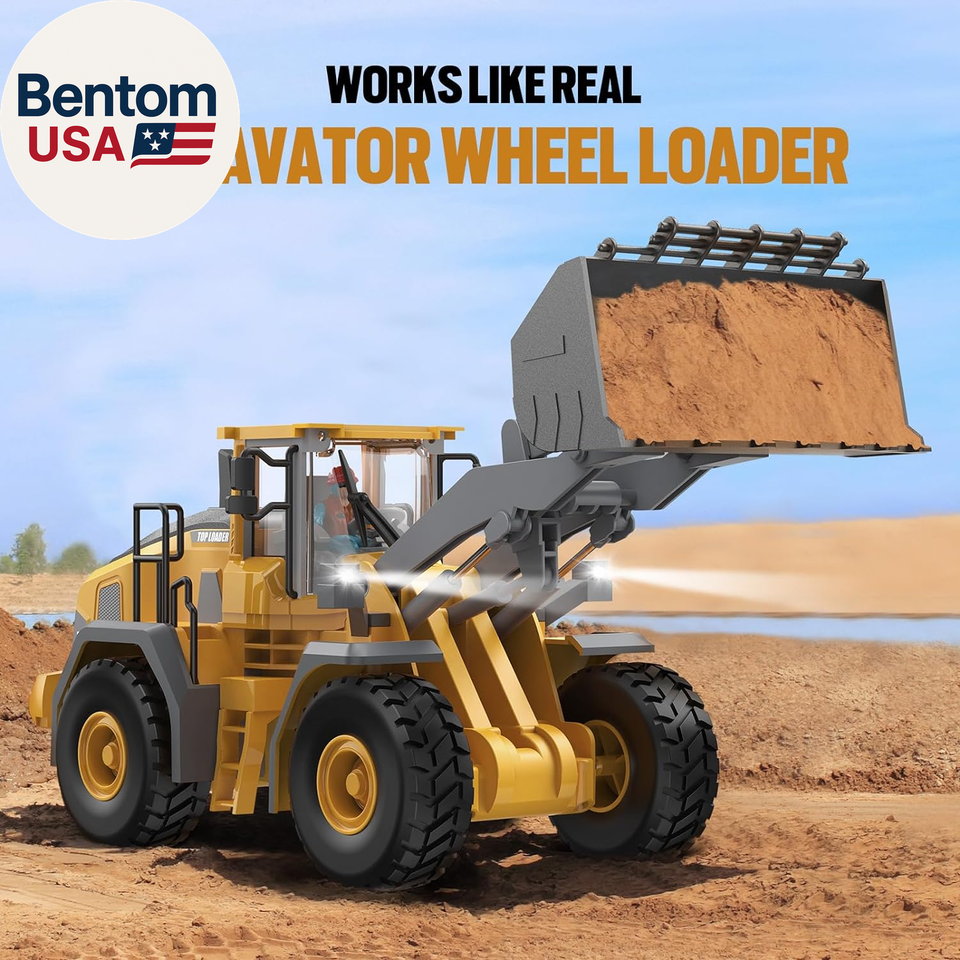 9-Channel Metal RC Wheel Loader - Remote Control Kids Construction Play ...
