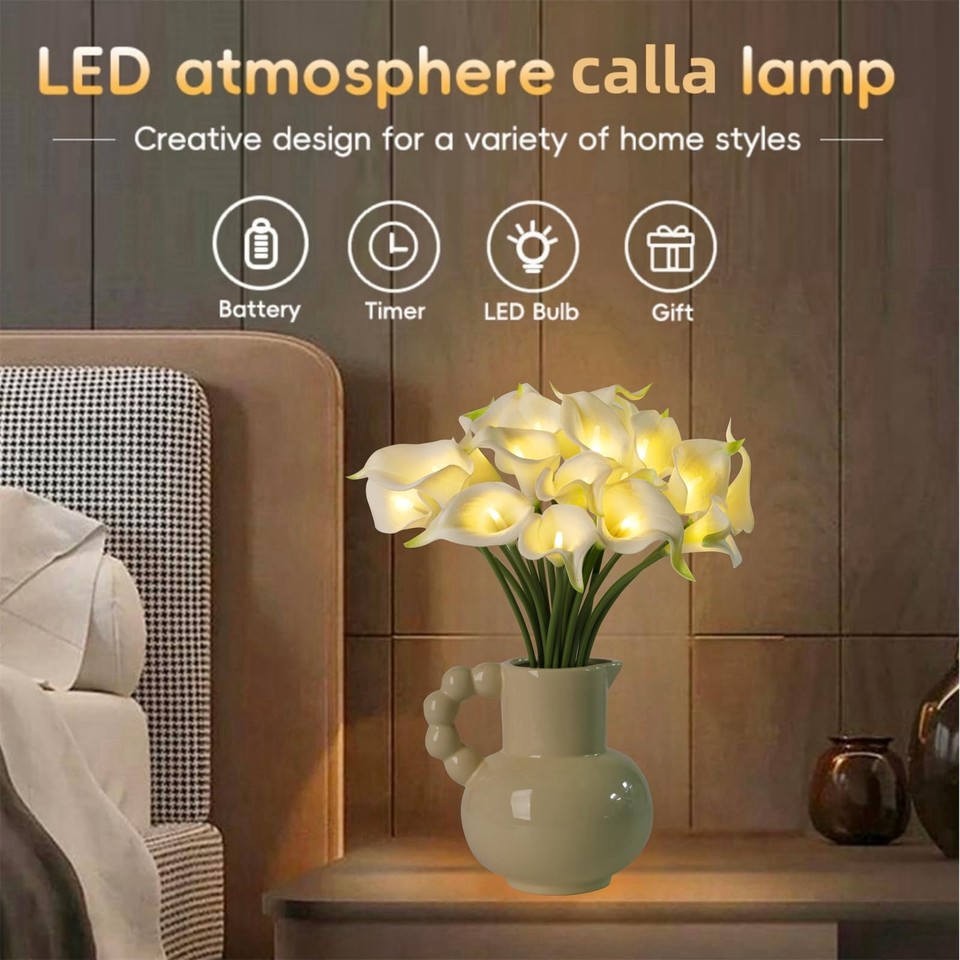 20pcs Lighted Artificial Calla Lily Bouquet Lamp Faux Floarl Night ...