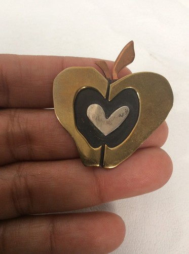 Beautiful Vtg Modernist Far Fetched sterling Silver 925 Brass Apple Pin ...