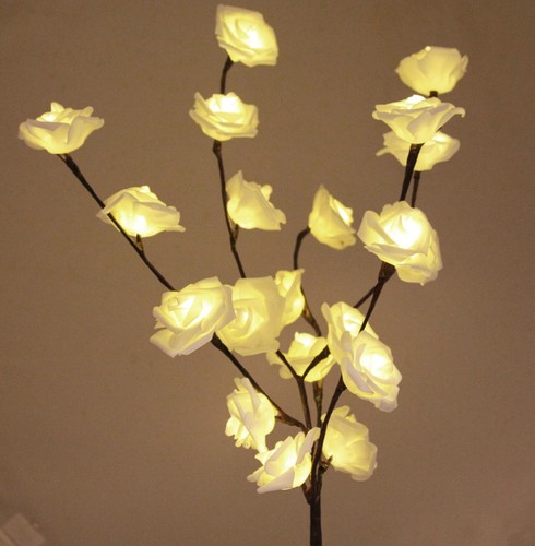 White Rose Stem Bunch Flower Light 20 LED Table Centrepiece Decor ...