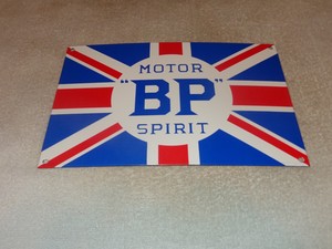 VINTAGE BP MOTOR SPIRIT BRITISH PETROLEUM 12" PORCELAIN METAL GASOLINE ...
