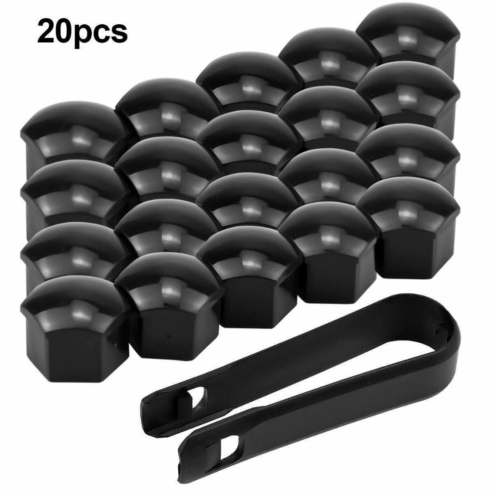 20x 17mm Black Gloss Alloy Wheel Nut Bolt Covers Caps Universal Set For ...