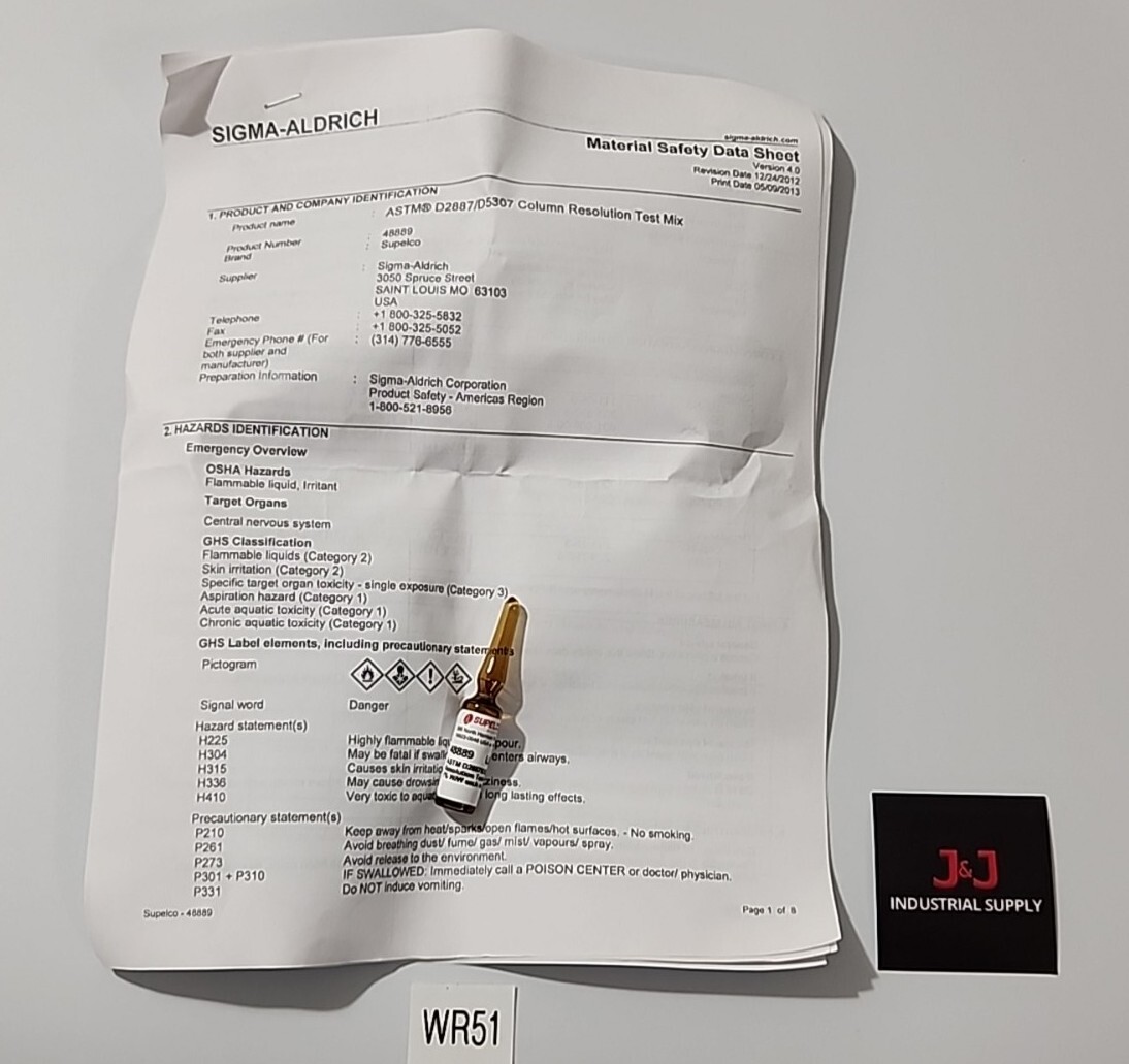 *NEW* Sigma-Aldrich Supelco 48889 ASTM D2887/D5307 Column Resolution ...