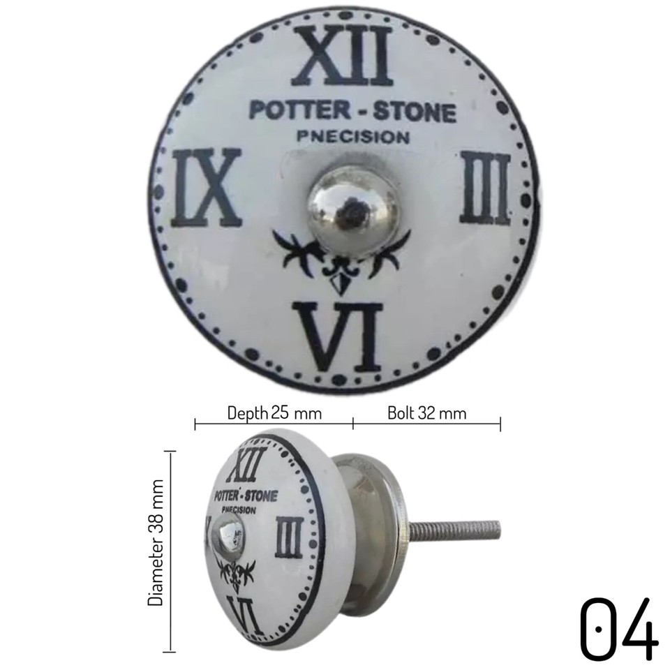 CLOCK FACE Door Knobs Vintage Shabby Chic Ceramic Handles Cupboard ...