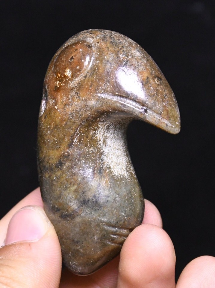 6CM China Hongshan Culture Hetian Jade Bird Beast Animal Head Amuelt ...