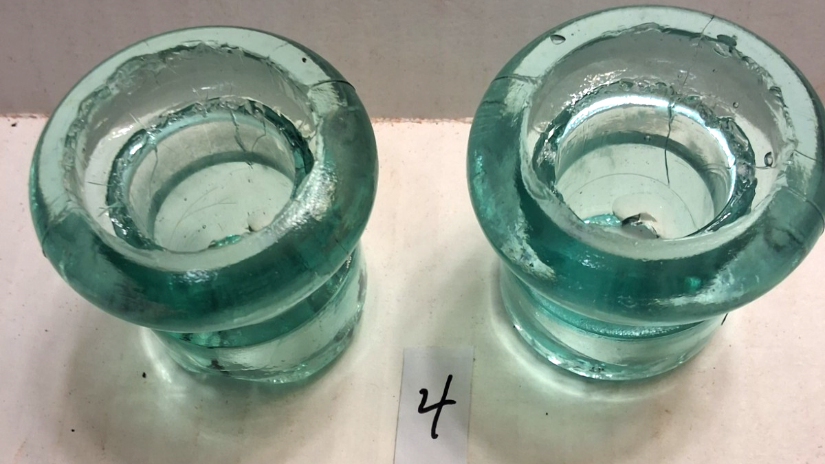 OLD ORIGINAL AQUA GLASS LIGHTNING ROD WEATHERVANE BRACE INSULATORS X 2 ...