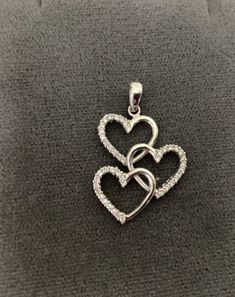14K White Gold Cubic Zircon 3 Heart Pendant 1” long | eBay