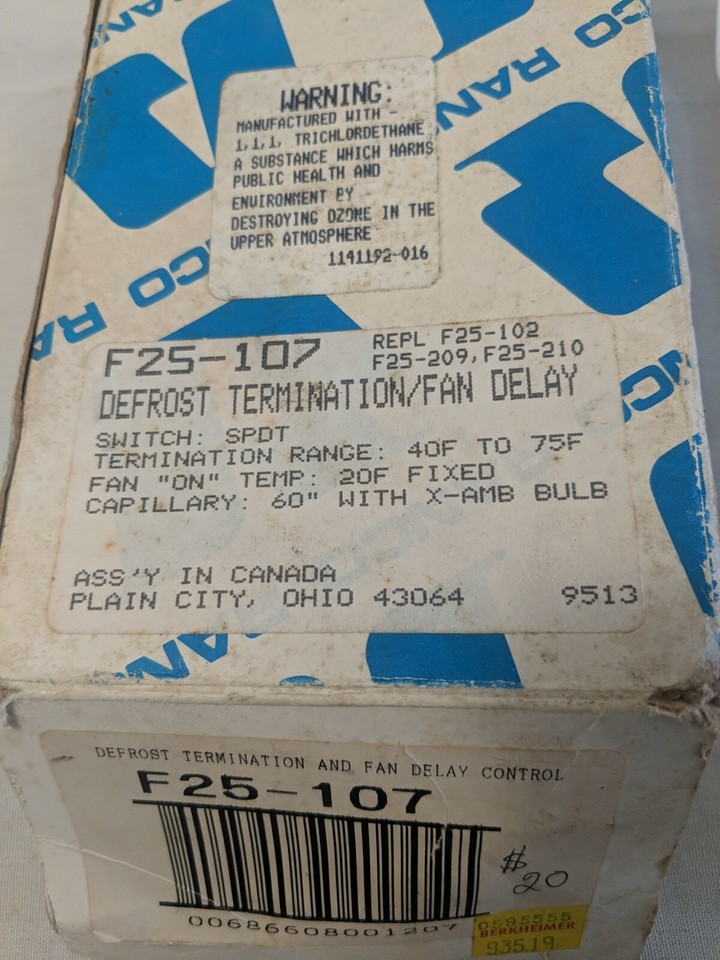 Ranco F25-107 Defrost Termination Fan Delay Switch SPDT 40-75F New ...