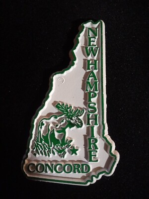 New Hampshire State Shaped Magnet 1x2.5 In White Green With Moose And ...