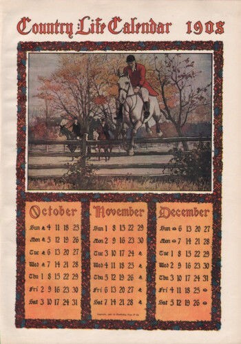 1908 COUNTRY LIFE CALENDAR EQUESTRIAN HORSE SPORT STEEPLECHASE PRINT ...