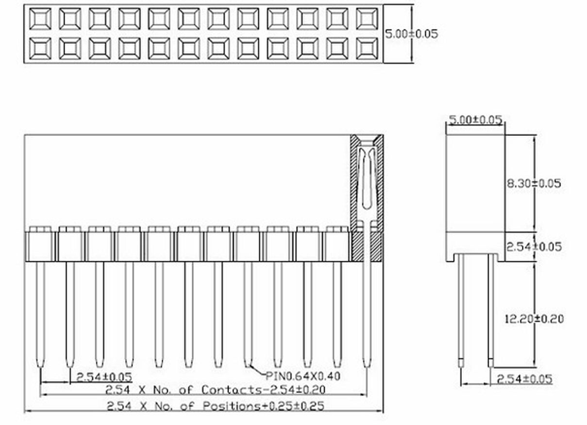 10Pcs 2.54mm 2x10 20 Pin Female Straight Double Long Pin Header Strip ...