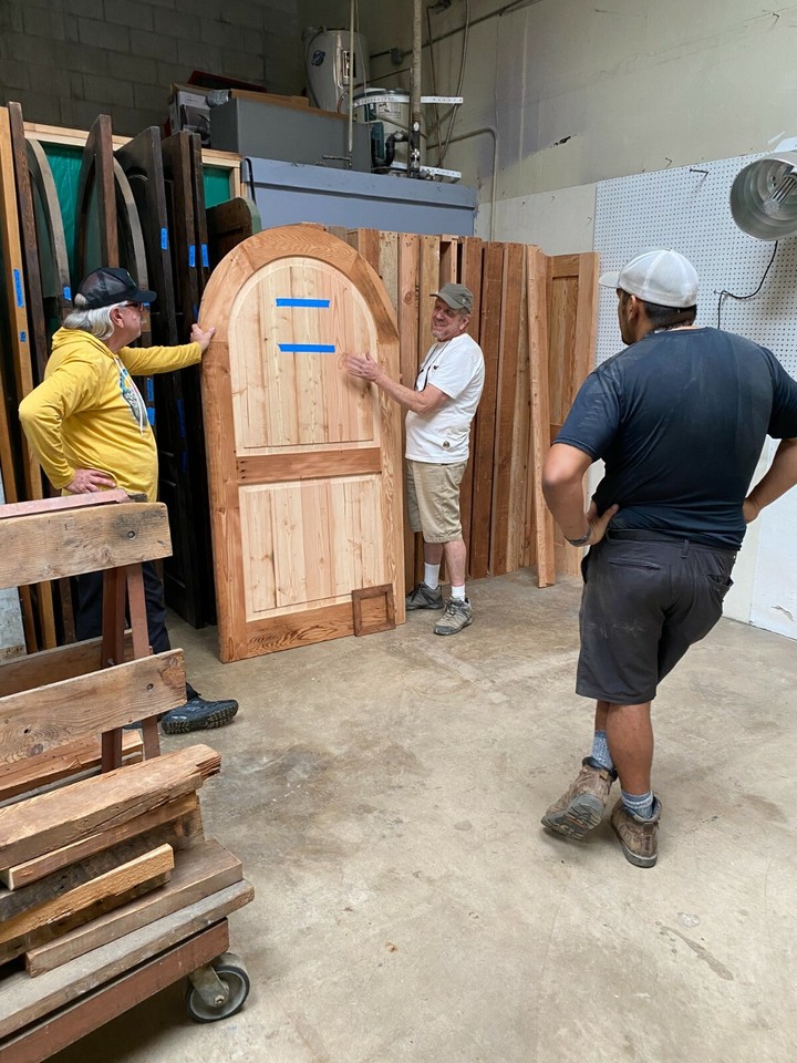 Rustic reclaimed arched door solid wood Doug Fir Chevron pattern pre ...