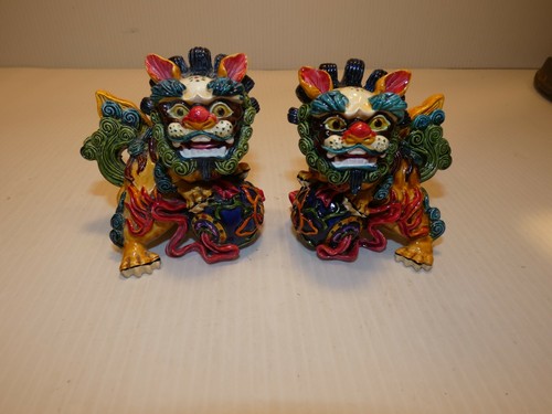 Foo Dog Pair Resin Figurines, Multicolor | eBay
