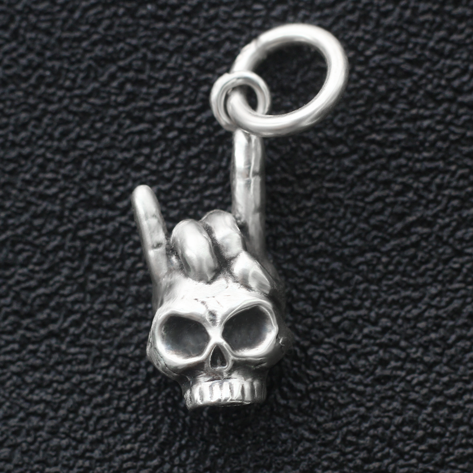Heavy Metal Horns Hand Skull Pendant Charm In 925 Sterling Silver Fit ...