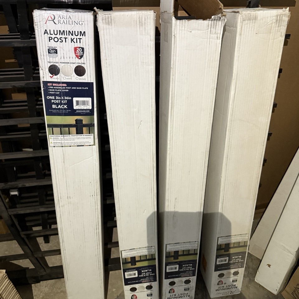 4-Aria Railing 3 in. x 3 in. x 36 in. Black Powder Coated Aluminum Deck ...