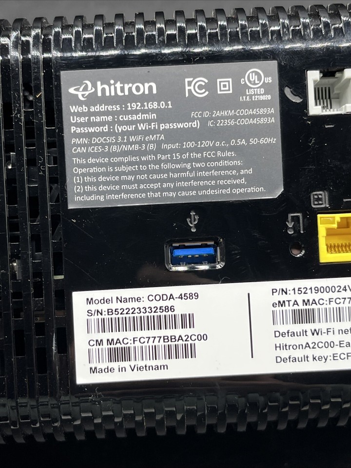 Cable Modem Router Hitron CODA-4589 DOCSIS 3.1 Wifi eMTA Black No AC ...