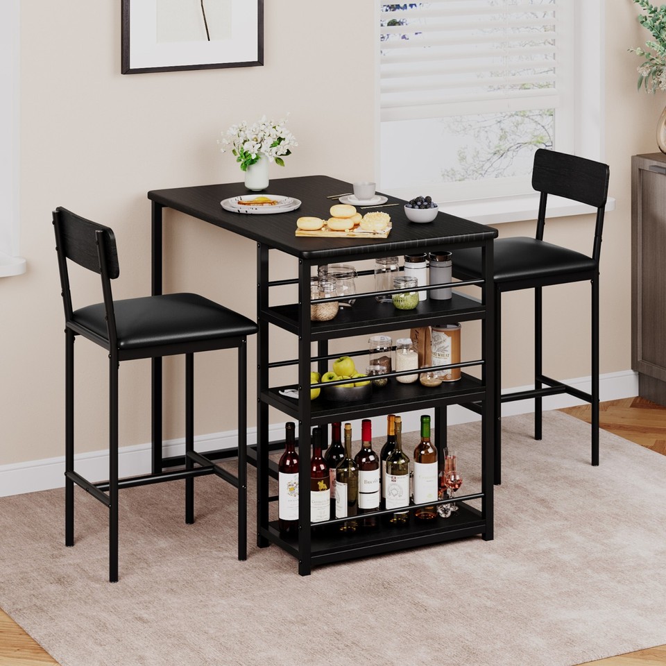 Dining Table Set with 2 Hight Chairs Bar Stools Dinette for Small Space ...