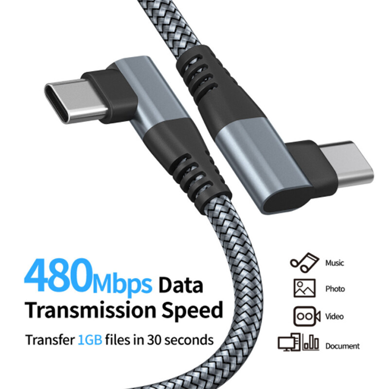 L Shape 90° USB-C To USB C Cable Fast Charger PD 100W Right Angle Type ...