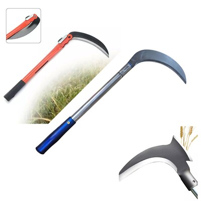 Grass Cutting Sickle Folding Steel Gardening Scythe Sharp 55cm & 45cm ...