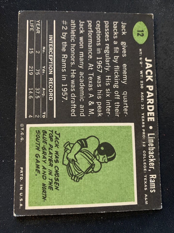 1969 Topps Football Card #12 Jack Pardee Los Angeles Rams VgEx Free ...